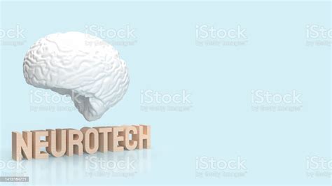 공상 과학 또는 의료 개념 3d 렌더링을위한 하얀 두뇌와 나무 텍스트 Neueotech 3차원 형태에 대한 스톡 사진 및 기타
