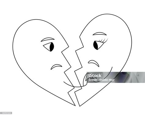 상한 마음의 두 반쪽 스케치 사랑의 상징의 중간에 균열 벡터 그림입니다 격리된 흰색 배경입니다 어린이를위한 색칠 공부책 발렌타인 사랑을 저장합니다 마지막 힘으로 손을