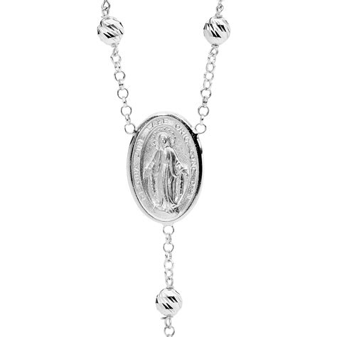 18kt White Gold Diamond Cut Rosary Necklace