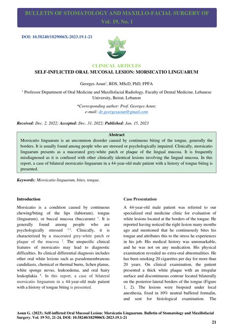 Pdf Self Inflicted Oral Mucosal Lesion Morsicatio Linguarum