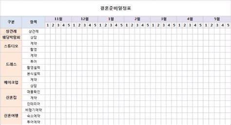 결혼준비일정표결혼준비리스트 엑셀파일 공유d 6개월 기준 네이버 블로그
