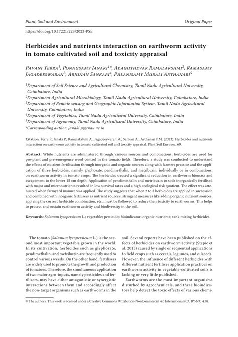 Pdf Herbicides And Nutrients Interaction On Earthworm Activity In