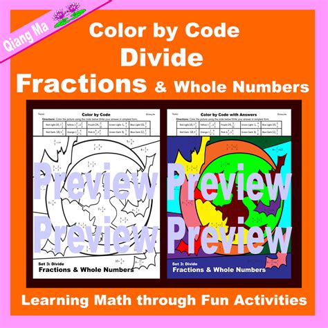 Halloween Color By Code Divide Fractions And Whole Numbers Made By