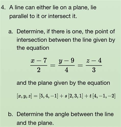 solved 4 a line can either lie on a plane lie parallel to