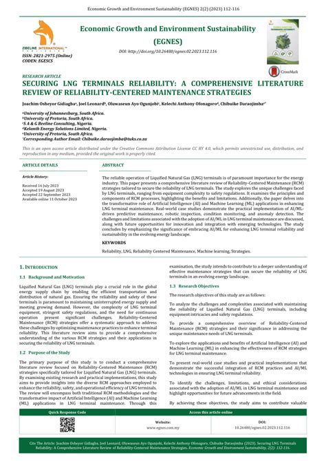Pdf Securing Lng Terminals Reliability A Comprehensive Literature