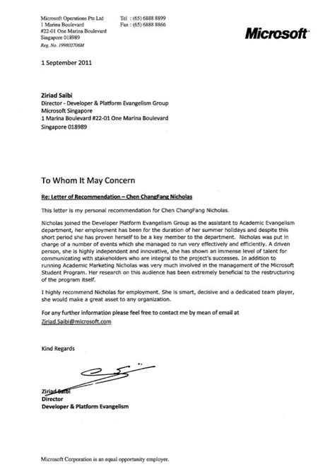 Letter Of Recommendation Microsoft