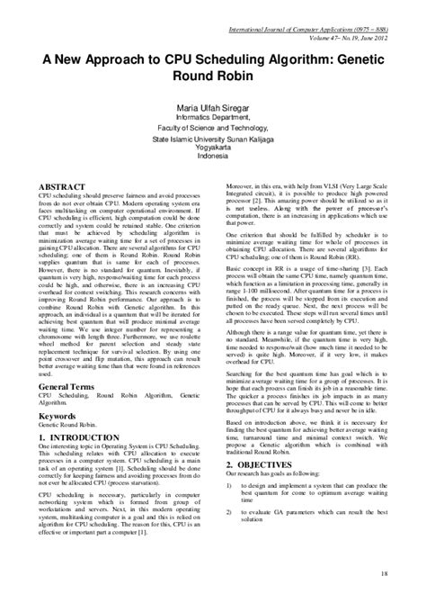 Pdf A New Approach To Cpu Scheduling Algorithm Genetic Round Robin