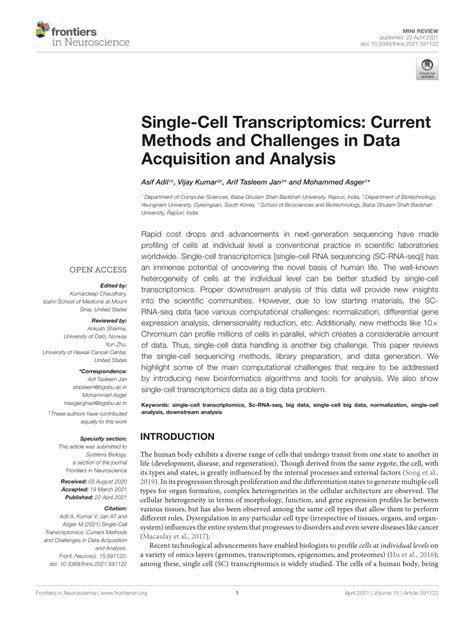PDF Single Cell Transcriptomics Current Methods And Challenges In Data Acquisition And Analysis