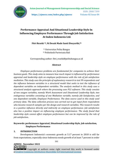 Pdf Performance Appraisal And Situational Leadership Style In Influencing Employee Performance