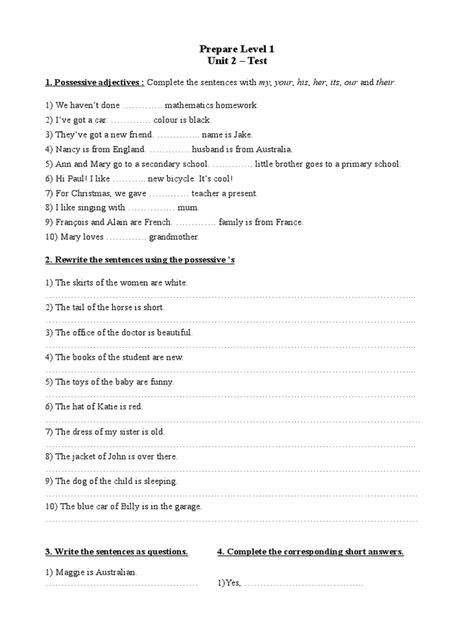 Prepare Level 1 Unit 2 Test Pdf