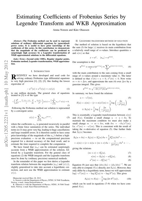 Pdf Estimating Coefficients Of Frobenius Series By Legendre Transform And Wkb Approximation