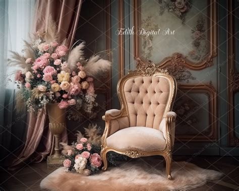 Digital Backdrop For Maternity Floral Room With Chair For Portrait