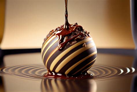 Striped Milk White Chocolate And Coffee Falls On The Chocolate Dipped