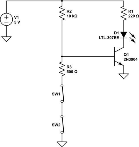 Circuit With Push Buttons Transistor And LED Electrical Engineering Stack Exchange