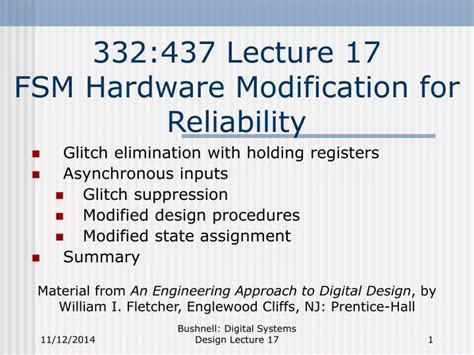 Ppt 332437 Lecture 17 Fsm Hardware Modification For Reliability