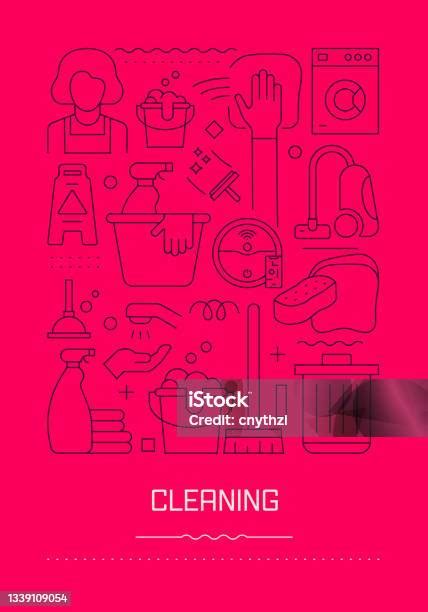 청소 관련 현대 라인 디자인 브로셔 포스터 전단지 프리젠 테이션 템플릿 벡터 일러스트 호텔룸 관리 직원에 대한 스톡 벡터 아트 및 기타 이미지 호텔룸 관리 직원 사무실