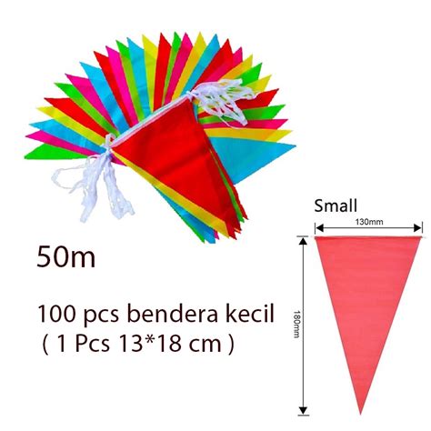 Jual 50 80 100 Meter 150Pcs Bendera Segitiga Warna Warni Bendera Kain