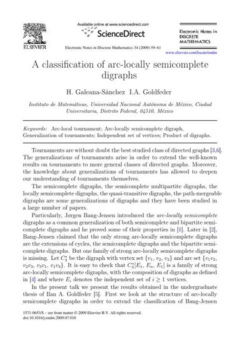 Pdf A Classification Of Arc Locally Semicomplete Digraphs Dokumentips