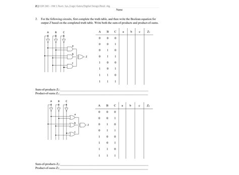 solved for the following circuits first complete the truth
