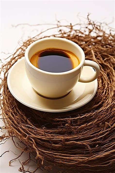 A Coffee Cup In A Bird Nest With A Cup Of Coffee Sitting On Top