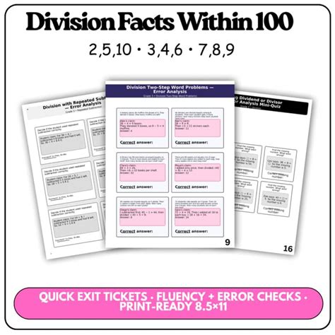 3rd Grade Division Error Analysis Printable Worksheets By Magic Math Lab