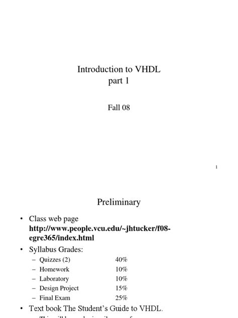 Introduction To Modeling Digital Systems With Vhdl Part 1 Pdf