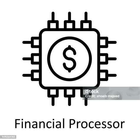 金融プロセッサのベクター画像アウトラインアイコンデザインイラスト白い背景にデジタルマーケティングシンボルeps 10ファイル