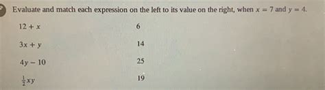 Solved Evaluate And Match Each Expression On The Left To Its Value On