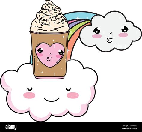 Cute Ice Cream With Rainbow Kawaii Stock Vector Image And Art Alamy