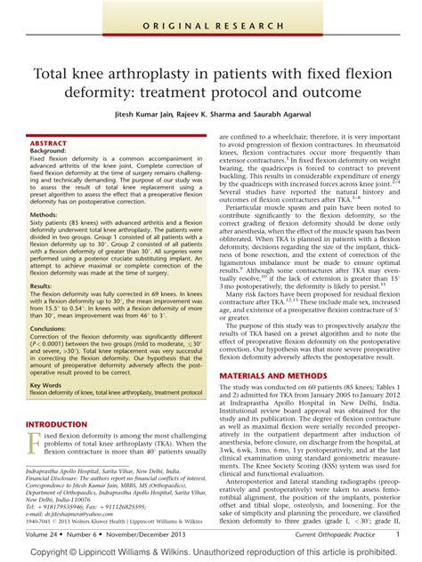 Pdf Total Knee Arthroplasty In Patients With Fixed Flexion Deformity Treatment Protocol And