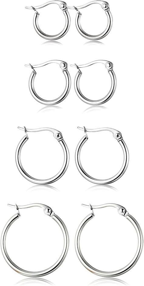 4 Pairs Steel Earrings Set Cute Earrings For Women 10mm 20mm