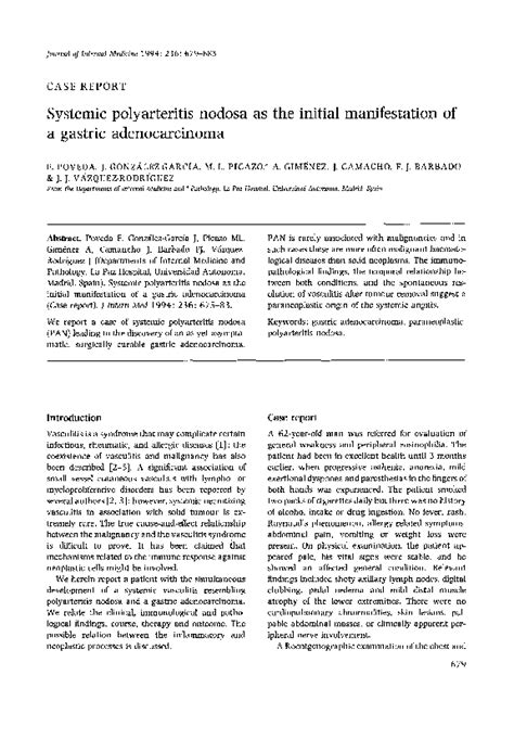 Pdf Polyarteritis Nodosa Reveals Gastric Adenocarcinoma
