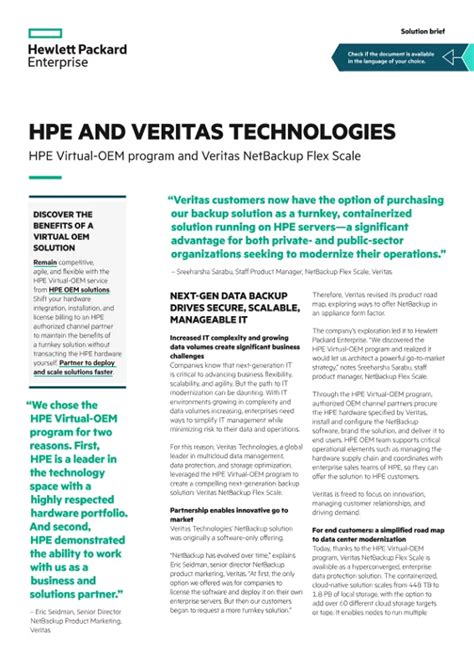 Hpe And Veritas Technologies Hpe Virtual Oem Program And Veritas