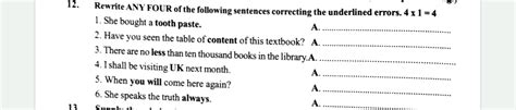 Rewrite Any Four Of The Following Sentences Correcting The Underlined Err
