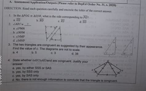 Solved A Assessment Application Outputs Please Refer To Deped Order No 31 S 2020 Direction