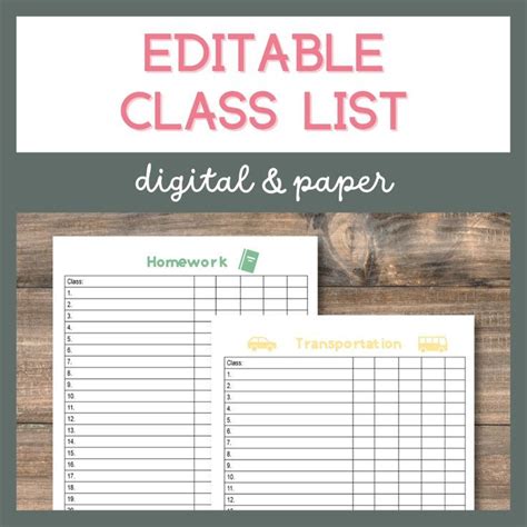 Editable Class List Templates Editable Class List Templates