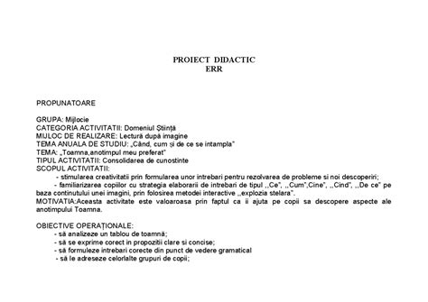 Anotimpul Toamna Err Proiect Didactic Err Propunatoare Grupa