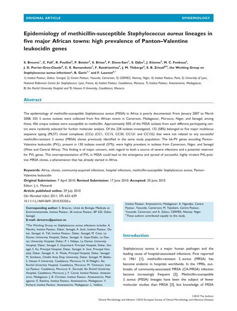 Pdf Epidemiology Of Methicillin Susceptible Staphylococcus Aureus Lineages In Five Major