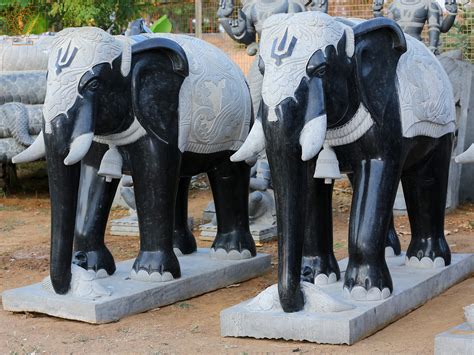 69 Large Pair Of Granite Elephant Statue Shipped By Sea Overseas
