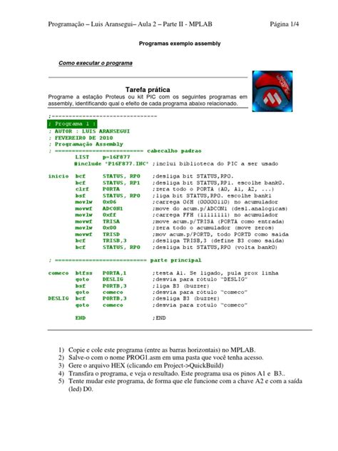 Aula 2 Assembly Exercícios Pdf Biblioteca Informática