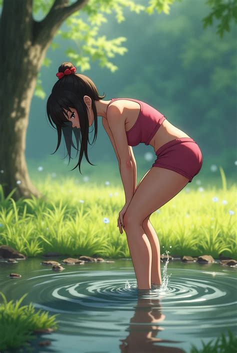 Anime Woman Peeing While Bending Over In A Park All Wet Seaart Ai