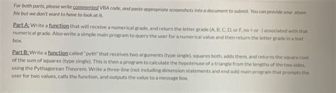 Solved For Both Parts Please Write Commented Vba Code And