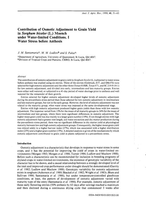Pdf Contribution Of Osmotic Adjustment To Grain Yield In Sorghum