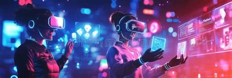 Digital Avatars Engage In Immersive Virtual Workspace Activities In A Futuristic Environment