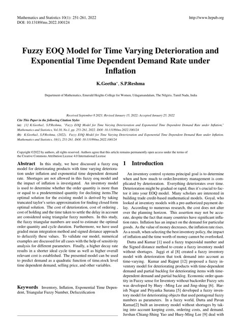 Pdf Fuzzy Eoq Model For Time Varying Deterioration And Exponential