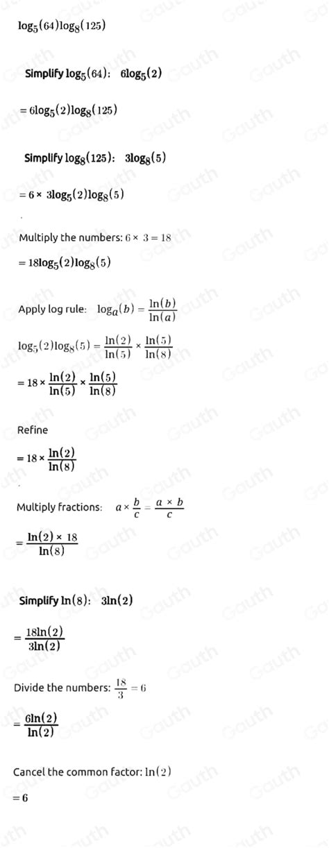 Solved 5log 64sqrt3log 125 Algebra