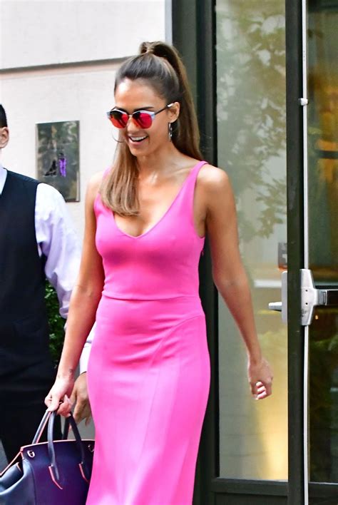 Jessica Alba In Pink Dress Leaves Her Hotel In New York August 25