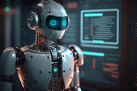 Premium Photo A Robot With Blue Eyes And A Computer Screen