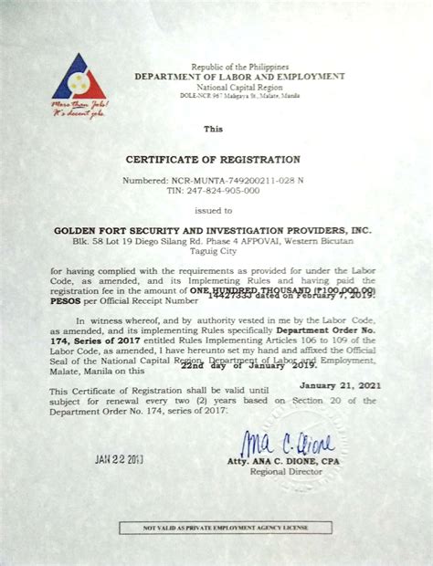 Dole Do 174 Registration And Clearance Golden Fort Security Facebook