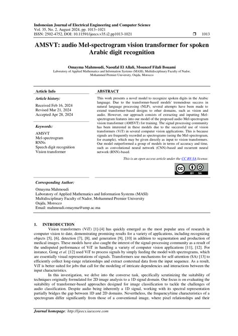 Pdf Amsvt Audio Mel Spectrogram Vision Transformer For Spoken Arabic